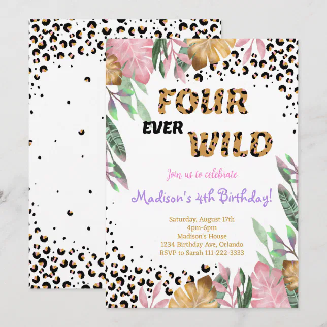Four Ever Wild 4th Birthday Invitation | Zazzle