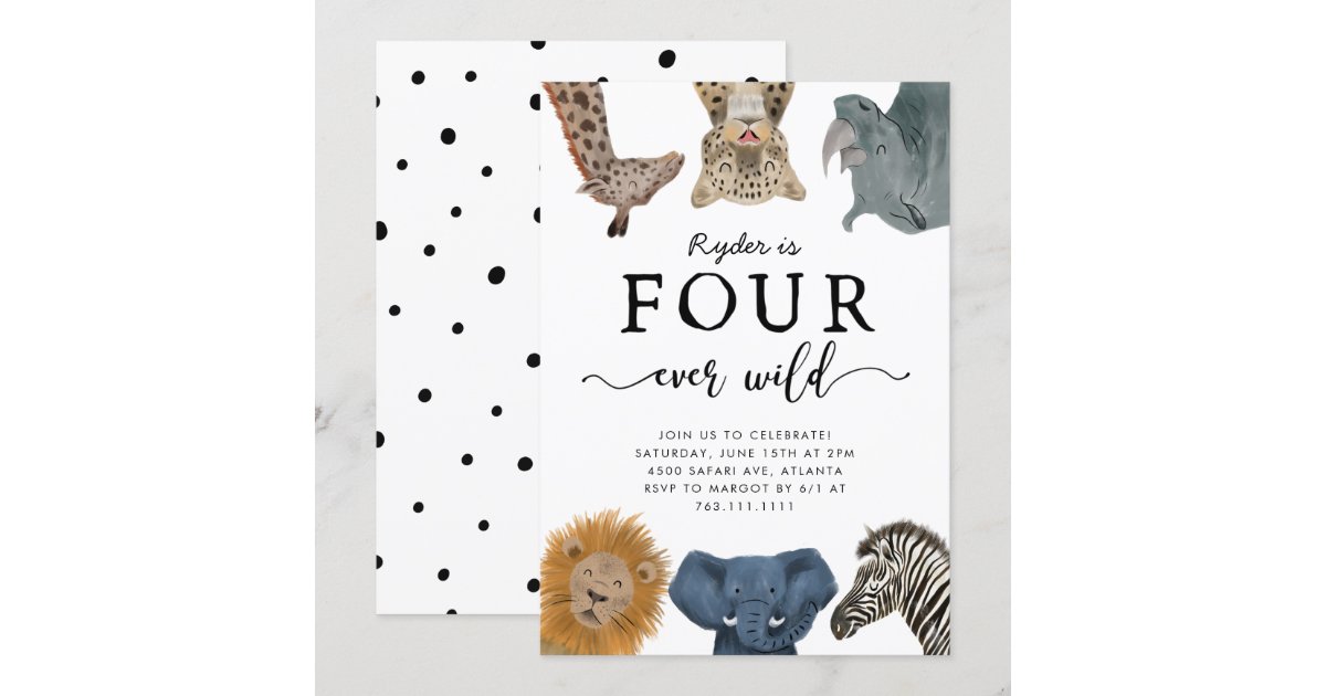 Four Ever Wild Birthday Invitation | Safari Party | Zazzle
