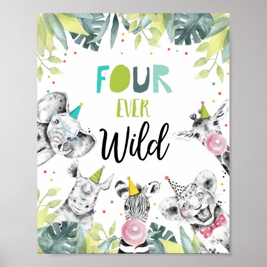 Four Ever Wild Boy Fourth Birthday Sign | Zazzle.com