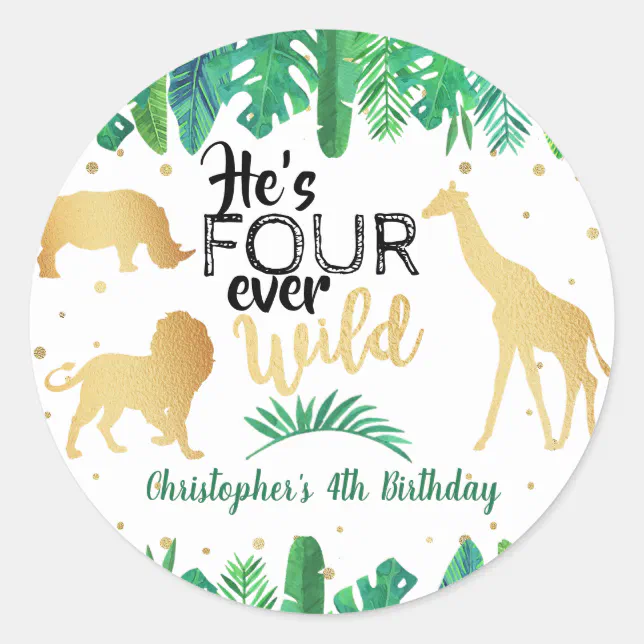 Four Ever Wild Boys 4th Birthday Classic Round Sticker | Zazzle