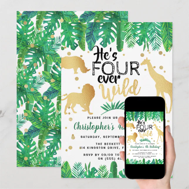 Four Ever Wild Boys 4th Birthday Party Invitation | Zazzle