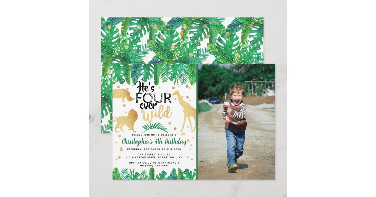 Four Ever Wild Boys 4th Birthday Photo Invitation | Zazzle