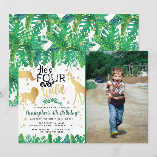 Four Ever Wild Boys 4th Birthday Photo Invitation | Zazzle