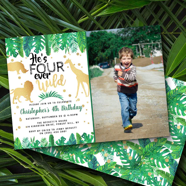 Four Ever Wild Boys 4th Birthday Photo Invitation | Zazzle