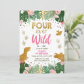 Four ever Wild Dino Girl Pink Dinosaur Birthday Invitation | Zazzle