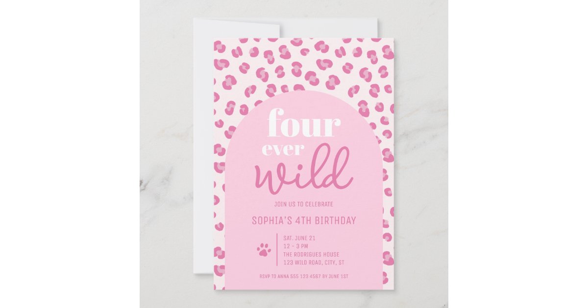 Four ever wild girl 4th birthday party Invitation | Zazzle