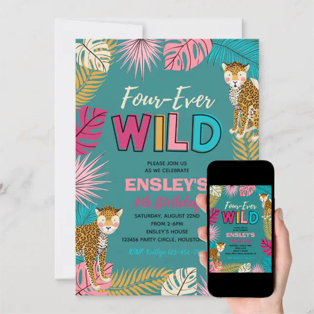 Four-Ever Wild Invitation | Jungle 4th Birthday | Zazzle