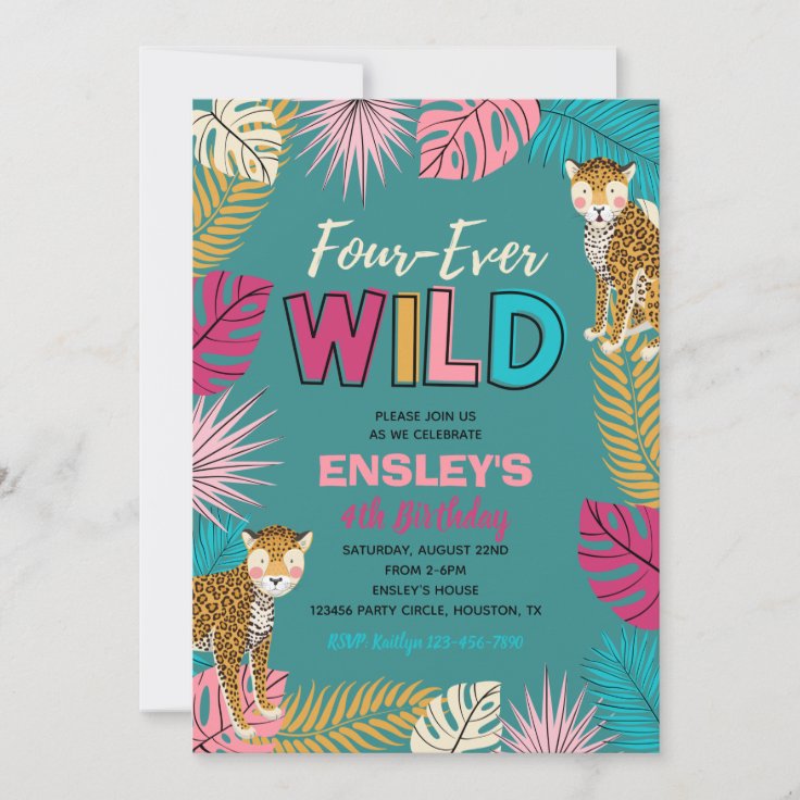 Four-Ever Wild Invitation | Jungle 4th Birthday | Zazzle