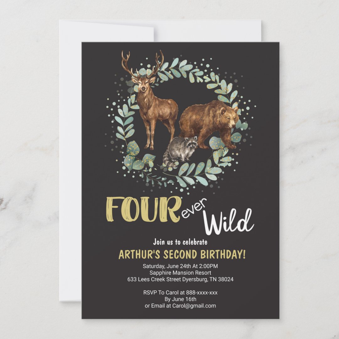 Four Ever Wild Woodland Birthday Invitation Boys | Zazzle