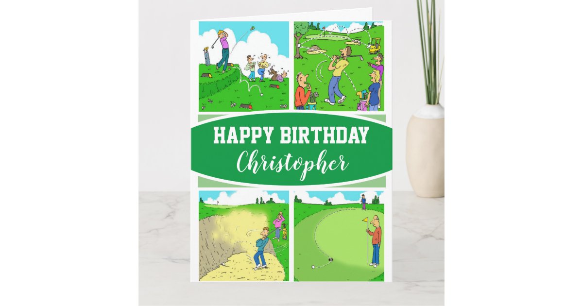 Four Funny Golfer Cartoon Illustrations Card | Zazzle