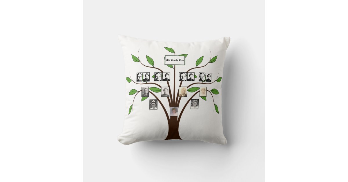 Four-Generation Whispy Tree Photo Family Tree Throw Pillow | Zazzle