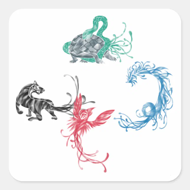 Four Gods Square Sticker | Zazzle
