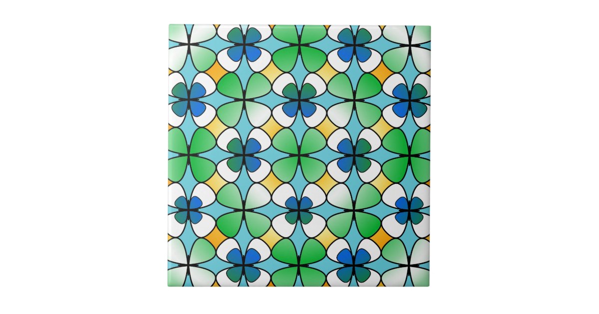 Four Leaf Clover Double Inside Blue Green White Ceramic Tile | Zazzle