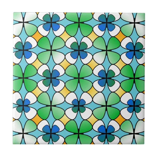 Four Leaf Clover Double Inside Blue Green White Ceramic Tile | Zazzle