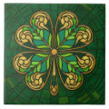 Four-leaf clover - Green and Gold Mosaic Ceramic Tile | Zazzle