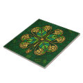 Four-leaf clover - Green and Gold Mosaic Ceramic Tile | Zazzle