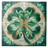Four-leaf clover - green marble and gold ceramic tile | Zazzle