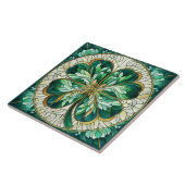 Four-leaf clover - green marble and gold ceramic tile | Zazzle