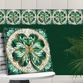 Four-leaf clover - green marble and gold ceramic tile | Zazzle