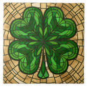 Four-leaf clover - Green Marble and Gold Mosaic Ceramic Tile | Zazzle
