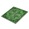 Four-leaf clover - Green Marble and Pearl Ceramic Tile | Zazzle