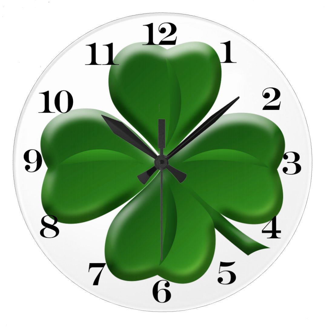 Four Leaf Clover - St Patrick's Day Button Large Clock | Zazzle
