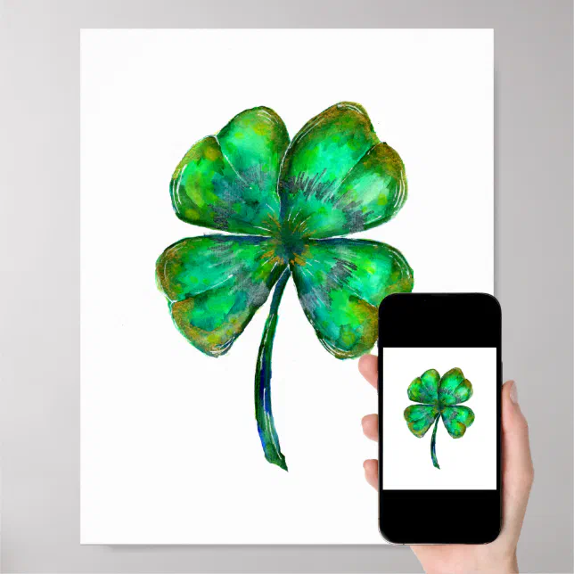 four leaf clover watercolor poster | Zazzle
