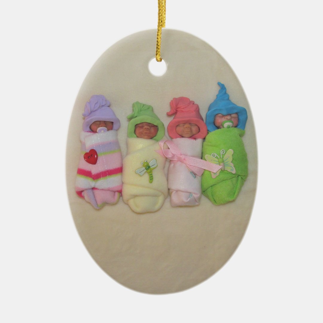 Four Little Babies: Polymer Clay Sculptures Ceramic Ornament | Zazzle