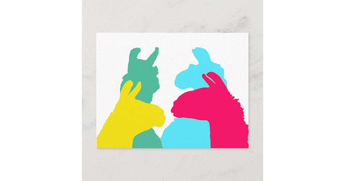 Four Llamas in Four Llama Colors - A Bold Graphic Postcard | Zazzle