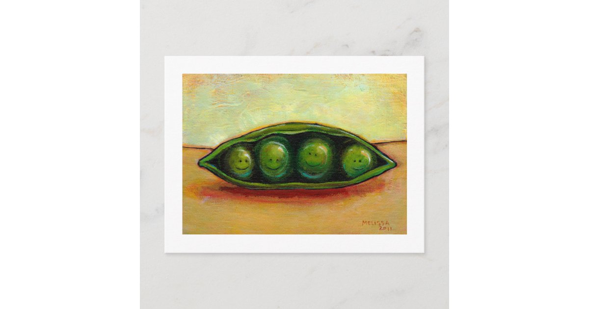 Four peas in a pod fun unique original art postcard | Zazzle