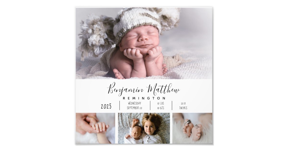 Four Photo Baby Birth Stats | Zazzle