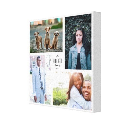 Four Photo Collage Canvas with Custom Text | Zazzle