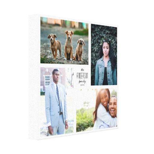 Four Photo Collage Canvas with Custom Text | Zazzle