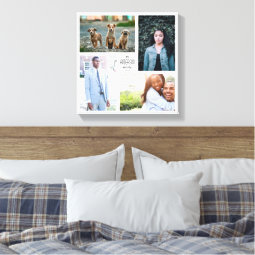 Four Photo Collage Canvas with Custom Text | Zazzle