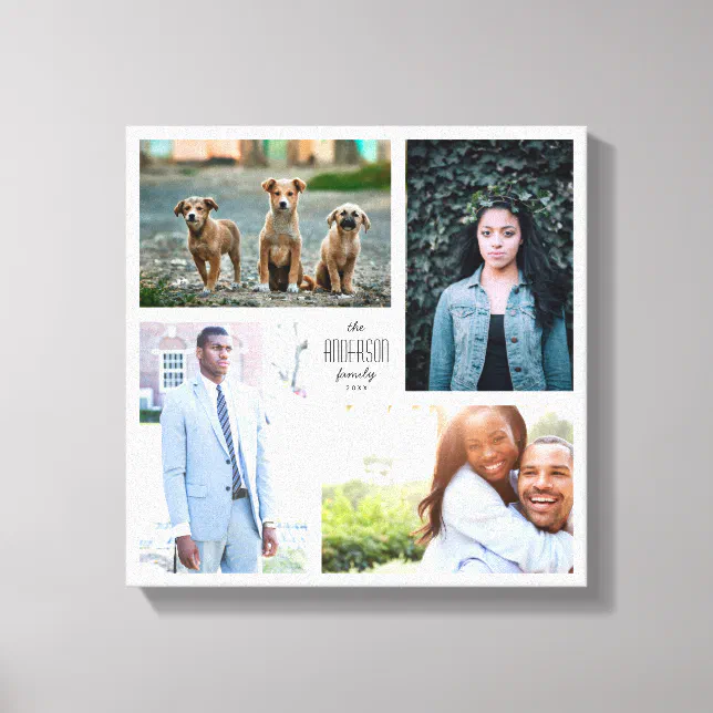 Four Photo Collage Canvas with Custom Text | Zazzle