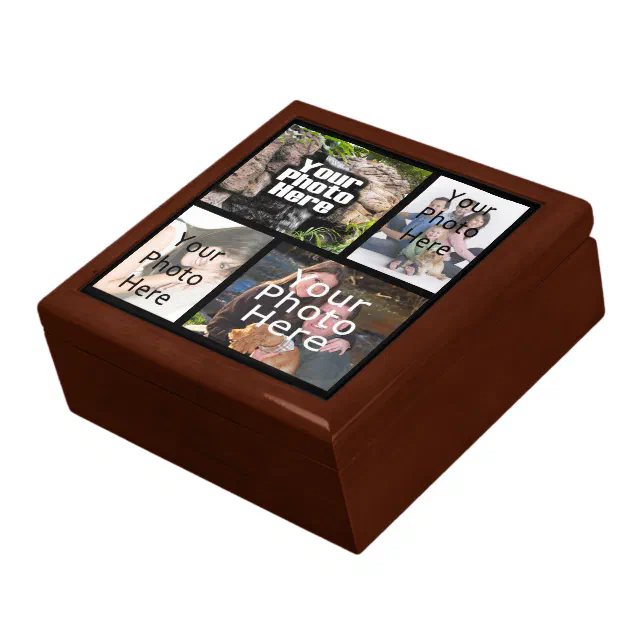 Four Photo Collage Keepsake Wood Jewelry/Valet Box | Zazzle