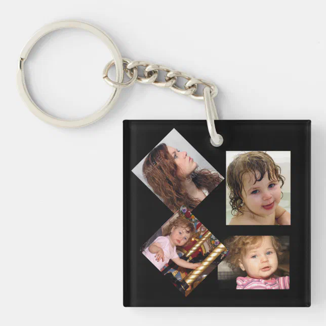 Four Photo Collage Template Keychain | Zazzle