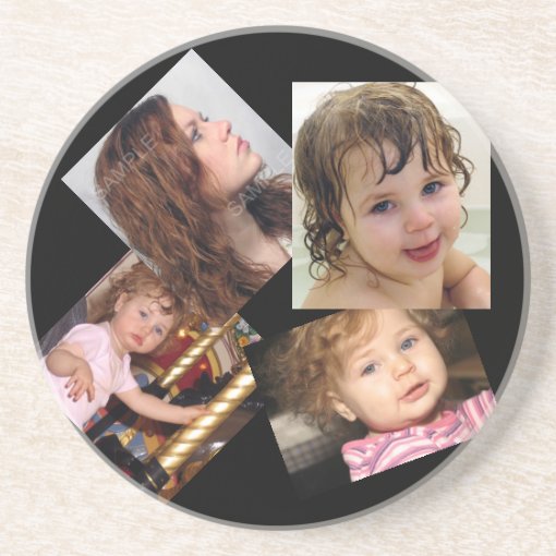 Four Photo Collage Template Sandstone Coaster | Zazzle