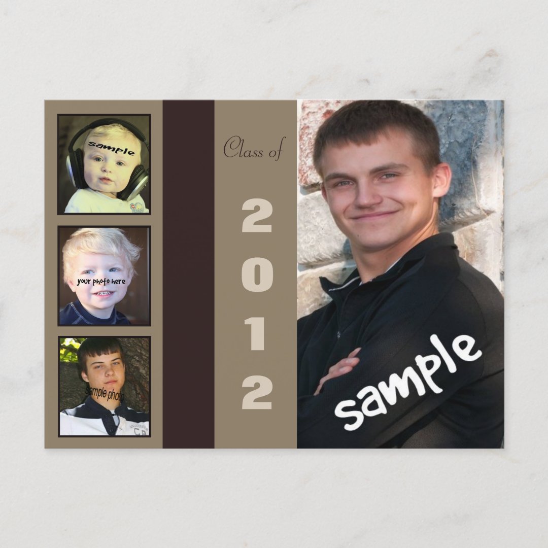 Four Photo Male Graduation Announcement Postcard | Zazzle