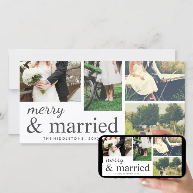 Four Photo | Merry & Married Typography Holiday | Zazzle