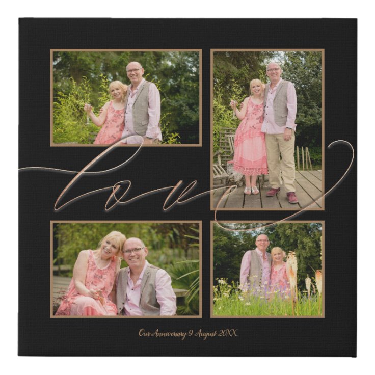 Four Photos Collage Anniversary Party Black Faux Canvas Print | Zazzle