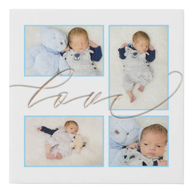 Four Photos Collage Love Baby Boy White Faux Canvas Print | Zazzle