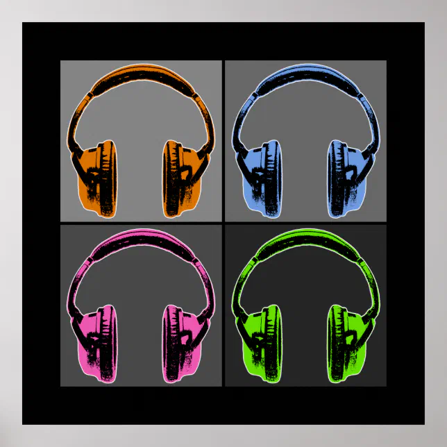 Four Pop Art Headphones Poster | Zazzle