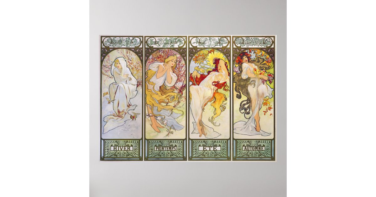 Four Seasons by Alphonse Mucha Poster | Zazzle