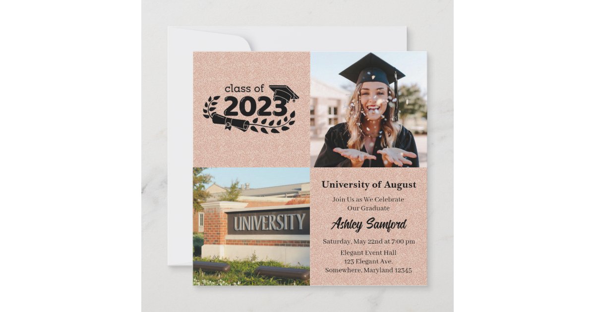 Four Square Rose Gold Graduation Invitation | Zazzle
