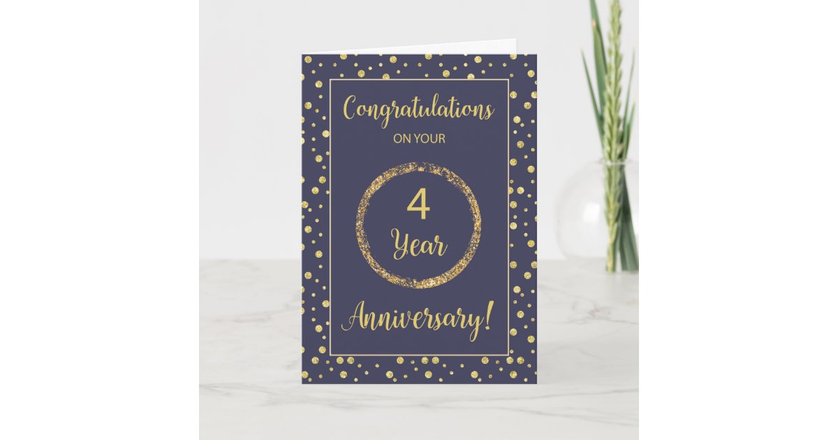 Four Year Business Anniversary Navy and Gold-Look Card | Zazzle