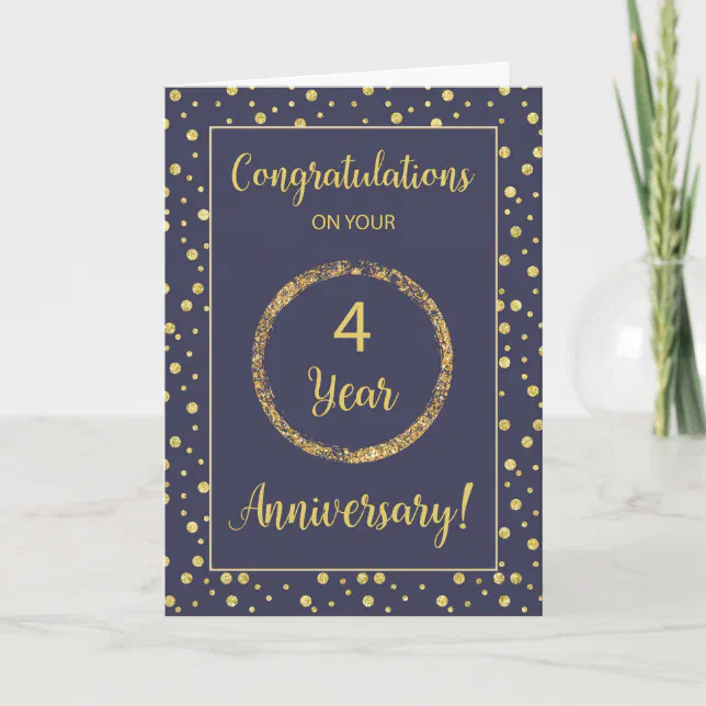 Four Year Business Anniversary Navy and Gold-Look Card | Zazzle