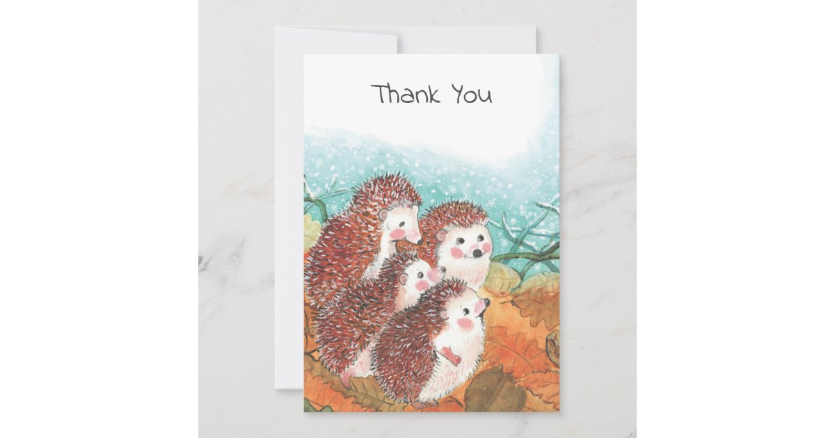 Four Young Hedgehogs Illustration Thank You Card | Zazzle