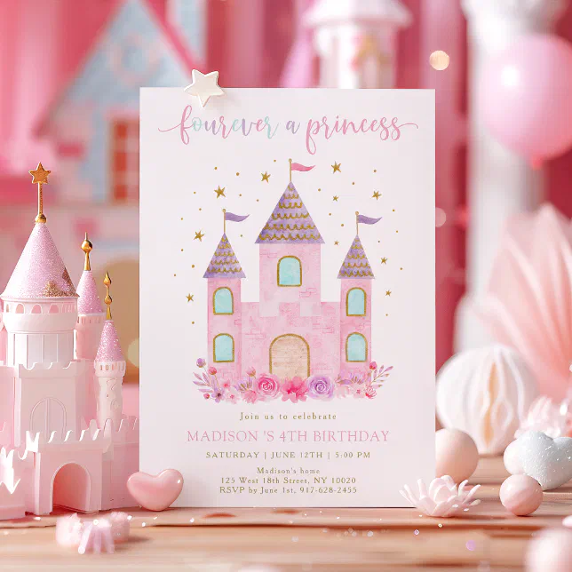 Fourever a Princess Pink Gold Floral Birthday Invitation | Zazzle