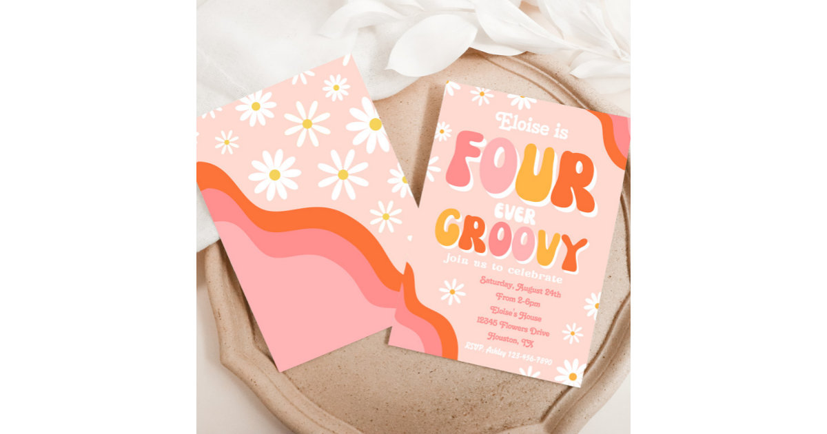 Fourever Birthday Invitation | Groovy Invitation | Zazzle
